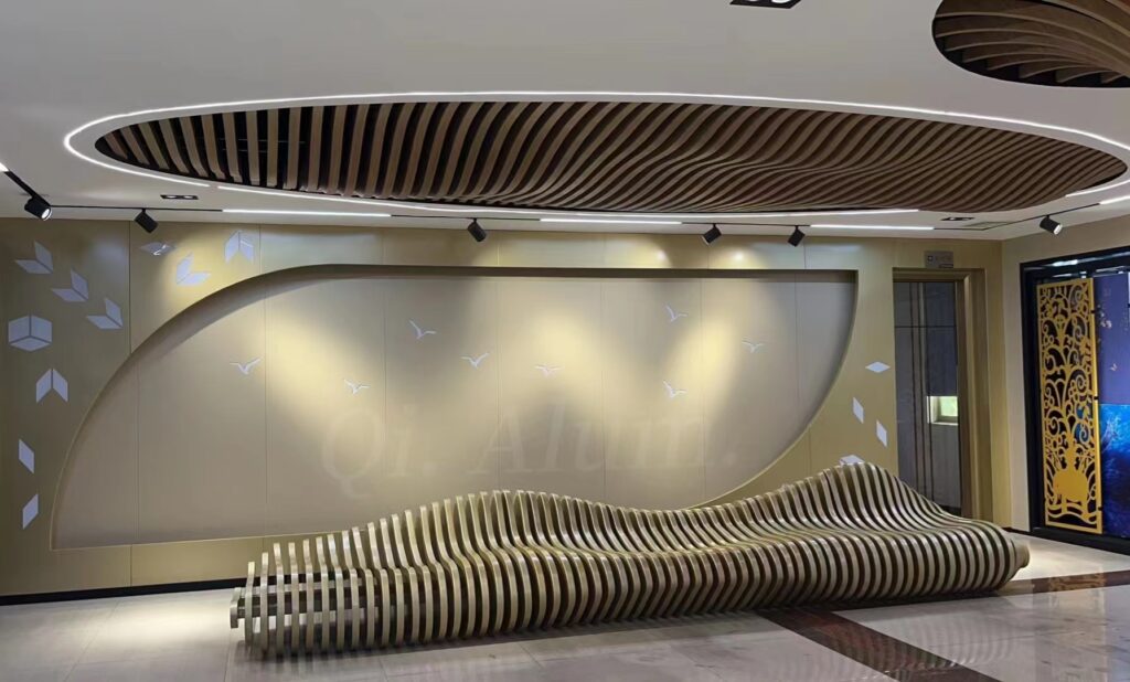 Customized Aluminum 3D wave wooded wall cladding for interior wall ...
