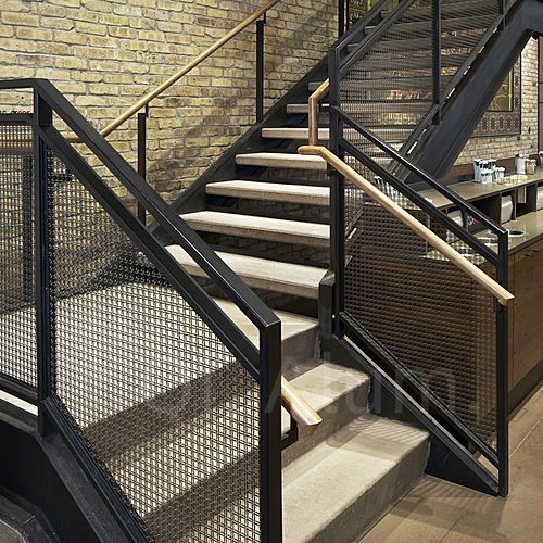 Expanded aluminum perforated metal for stair handrail