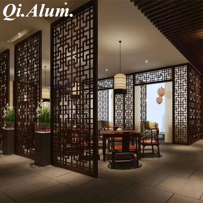 Decorative aluminum screen panel partition for restaurant or hotel